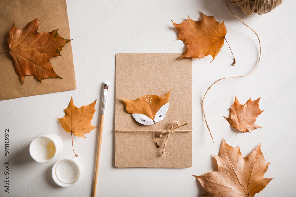 autumn craft for kids. animal Fox made from maple leaf. childrens art ...