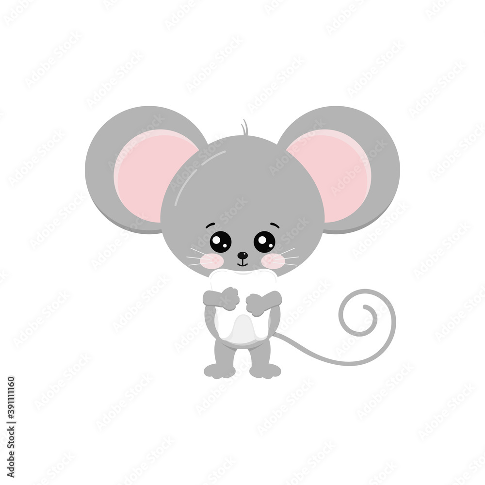 Cute mouse hold baby tooth in paws isolated on white bckground. Funny ...