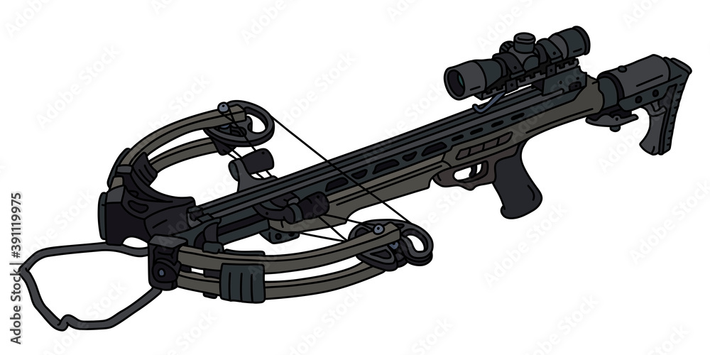 The vectorized hand drawing of a modern dark sport crossbow Stock ...