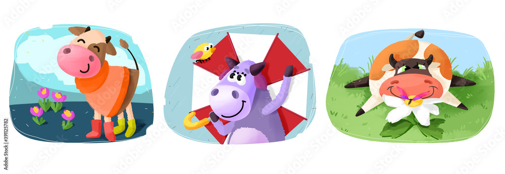 Symbol of the year. Spring illustrations. Three months of the year with ...