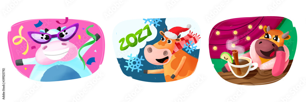 Symbol of the year. Winter illustrations. Three months of the year with ...