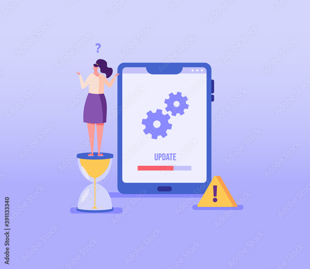 User updating operation system with progress bar. Software upgrade and installation program ...