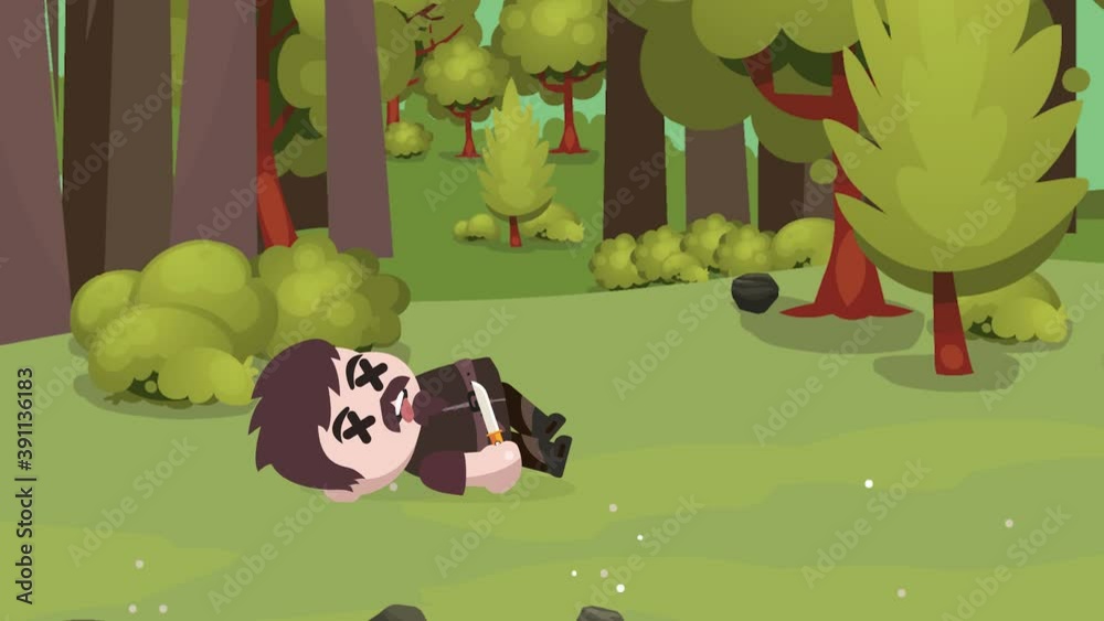 Leather Armor RPG Game Character Death with blood spatter in the Forest ...