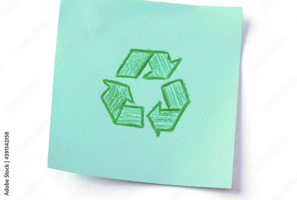 Blank post it sticker with recycling symbol with on white background ...