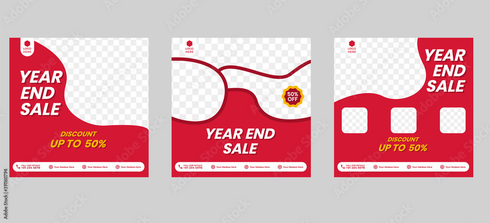 Year end sale social media template. Set social media template design ...