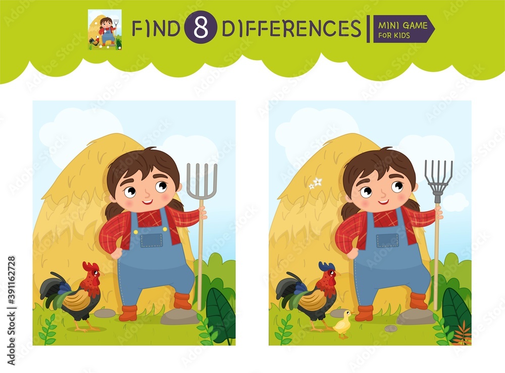 Find differences. Educational game for children. On the farm collection ...