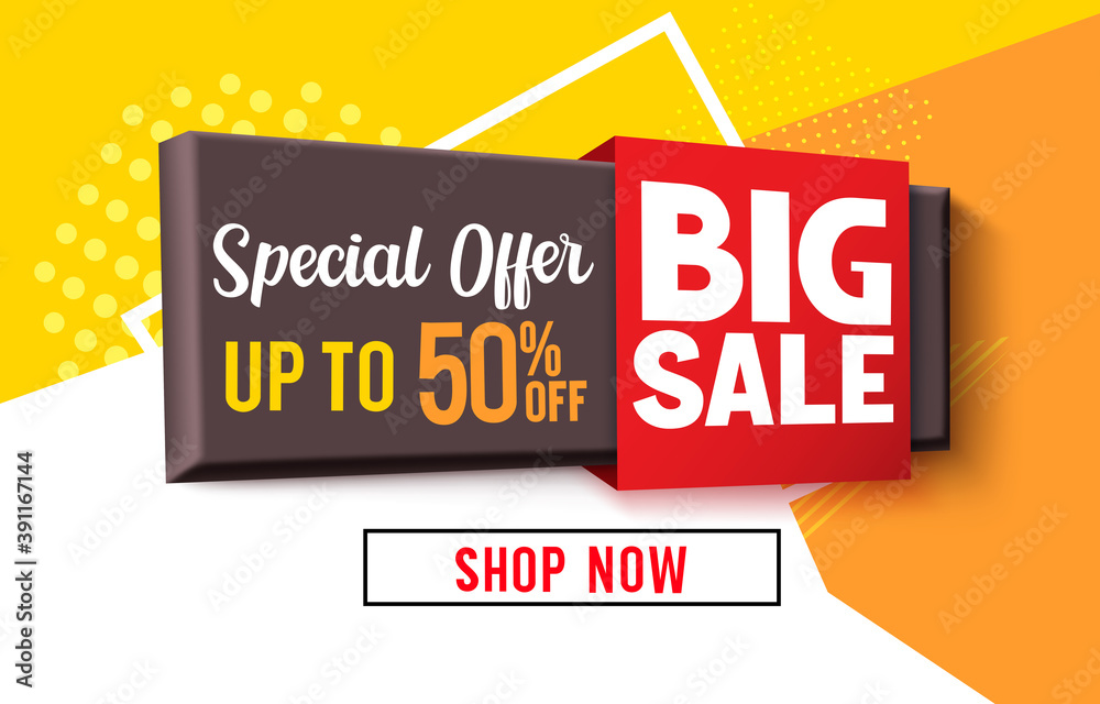 Big sale vector banner design. Special offer with up to 50% off text in ...