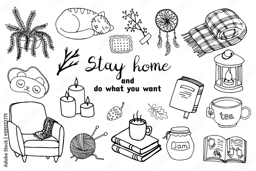 Coronavirus, Covid-19, Stay Home, work at home design element set ...
