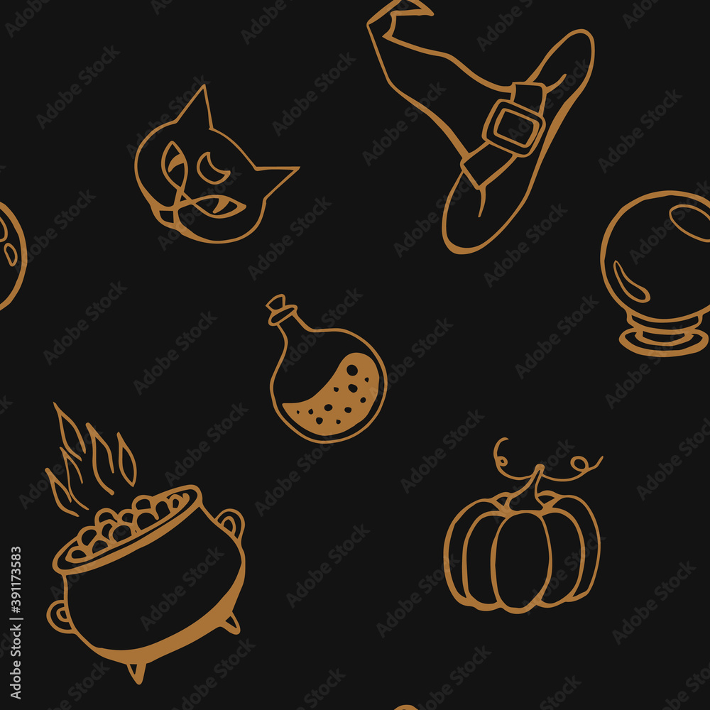 Witchcraft, magic background for witches and wizards. Vector seamless ...