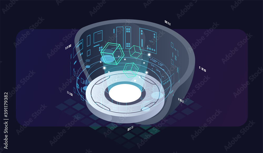 Datacenter isometric vector illustration. information flow,digital ...