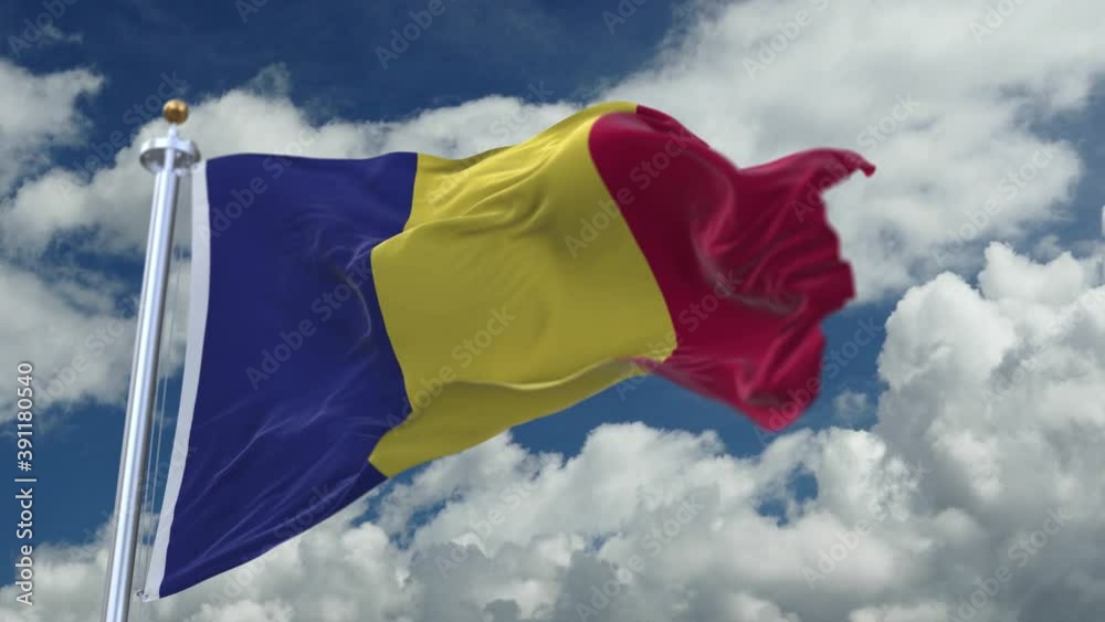 4k looping flag of Romania with flagpole waving in wind;timelapse ...