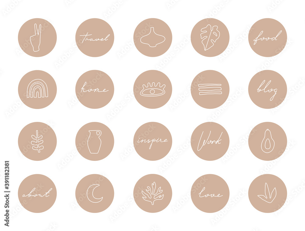 Big set of round highlight covers, abstract shapes and lines, modern ...