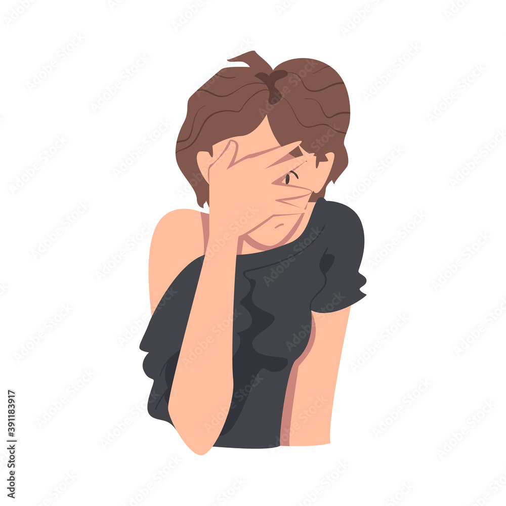 Embarrassed Young Woman Covering her Face with Hands, Regretful Person ...