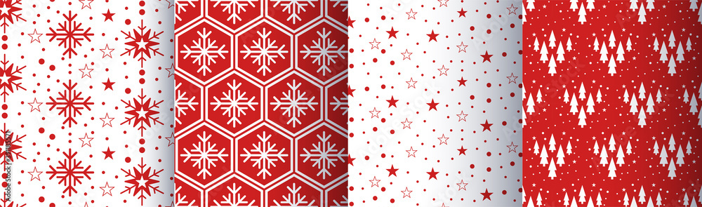 Christmas geometry seamless pattern. Set of backgrounds. Red white ...