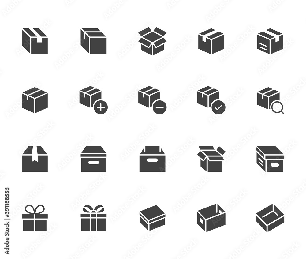 Box silhouette icon set. Carton, cardboard boxes, product package, gift ...