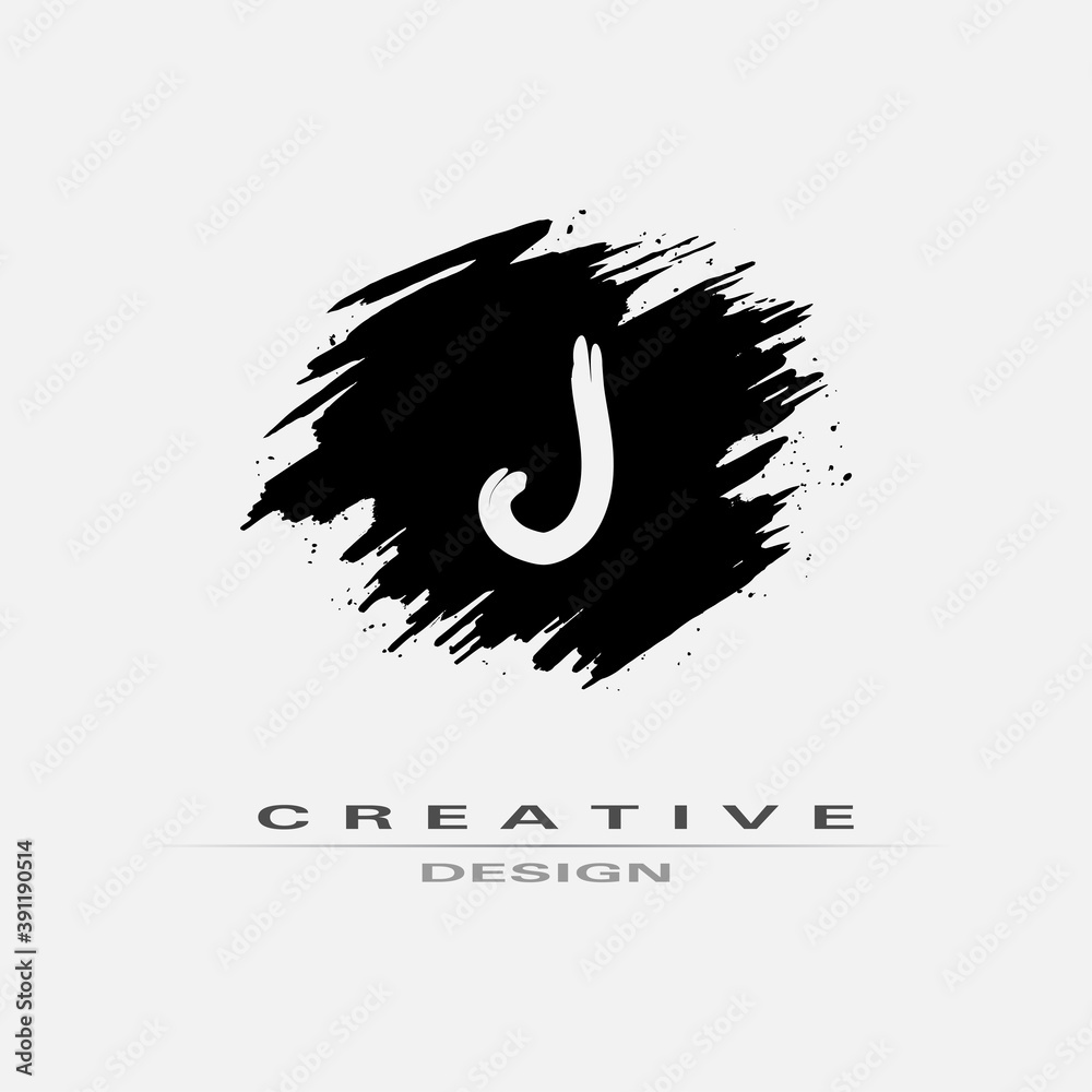 Letter J Logo With Brush Stroke and Splatter Elements. Handwritten ...