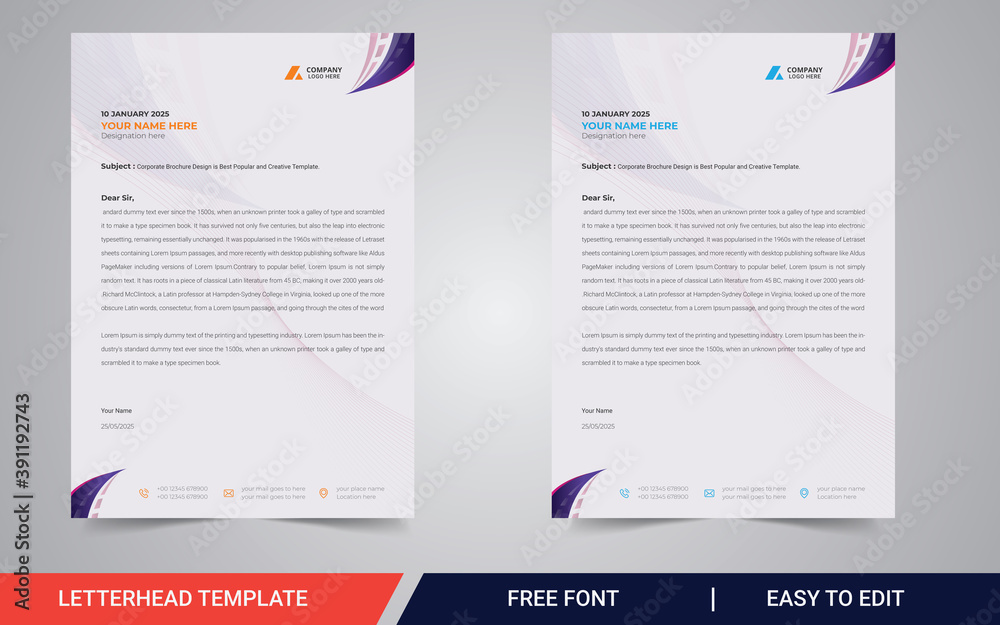 Professional Letterhead Template, Modern Business Letterhead Design Template. Creative & Clean ...