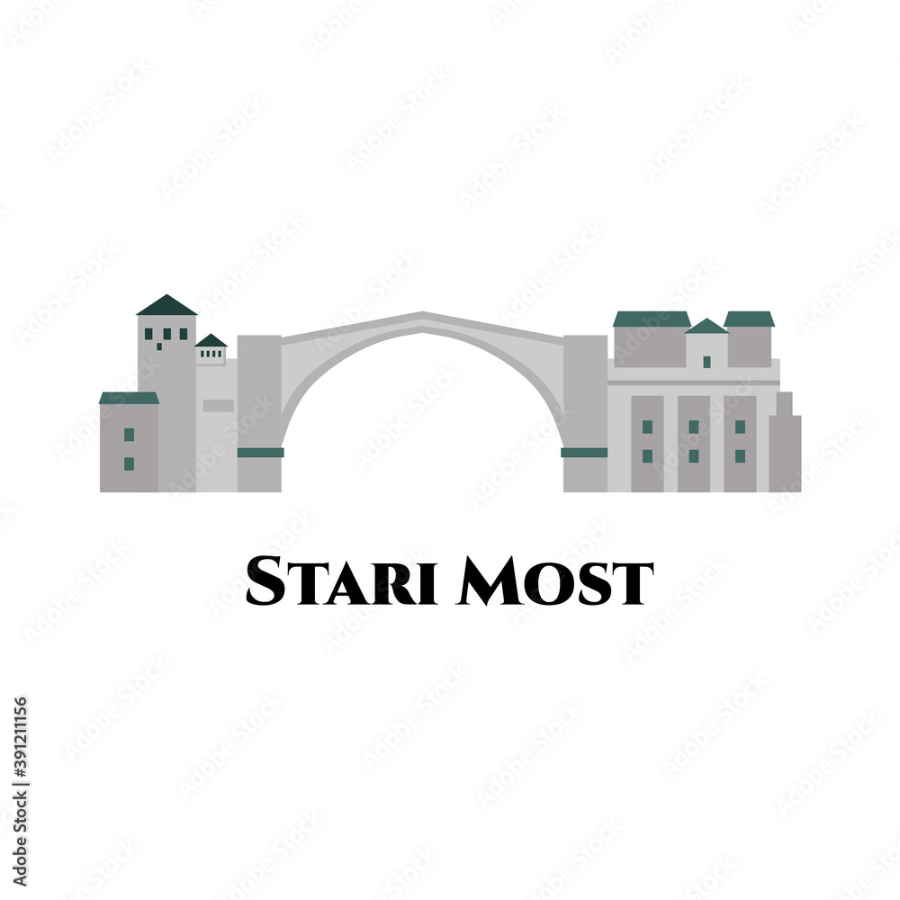 Vetor de Stari Most or Old Bridge in Mostar. Great tourist attraction ...