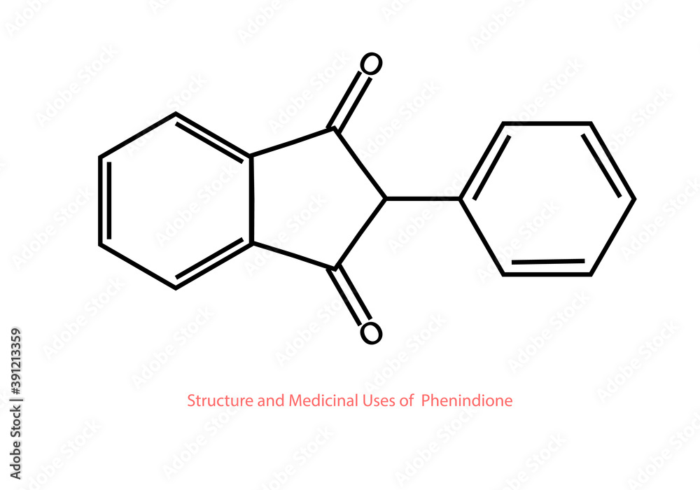 structure and medicinal uses of phenindione vector design illustration ...