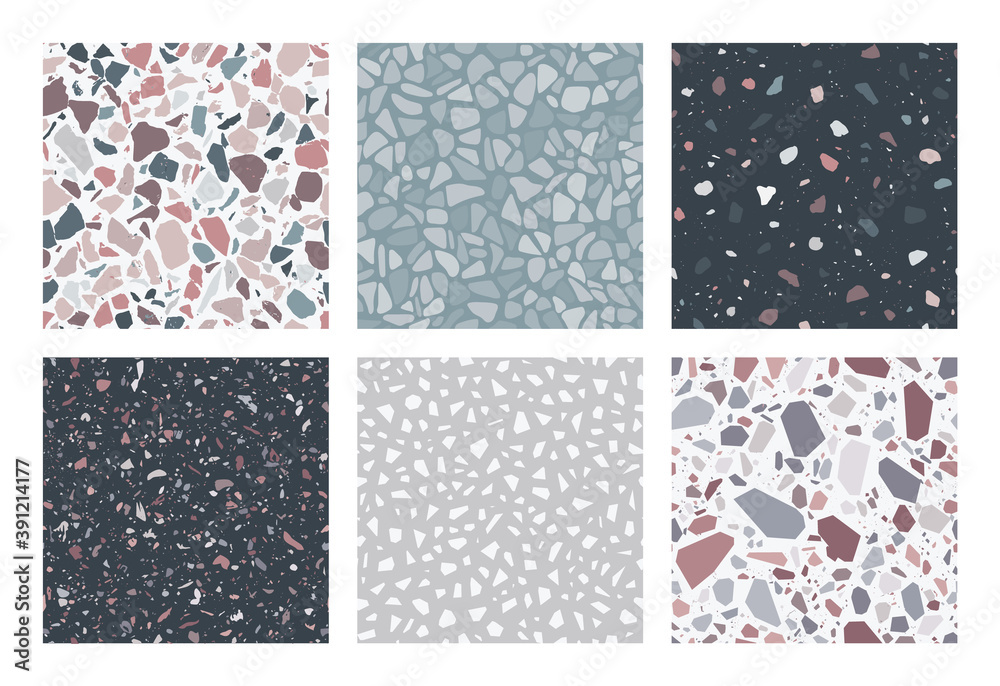 Terrazzo patterns. Set of 6 seamless terrazzo texture patterns ...