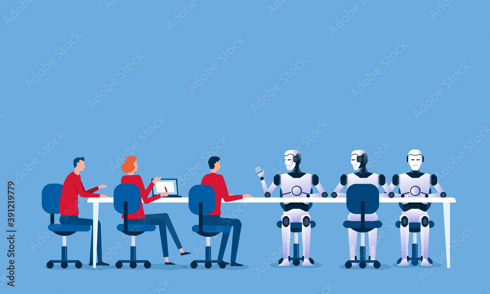 business people team and robot team meeting for brainstorming concept ...