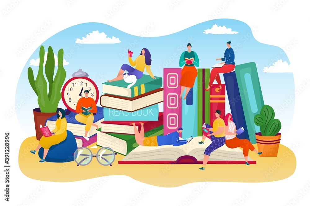 Knowledge in book, person character study concept vector illustration ...