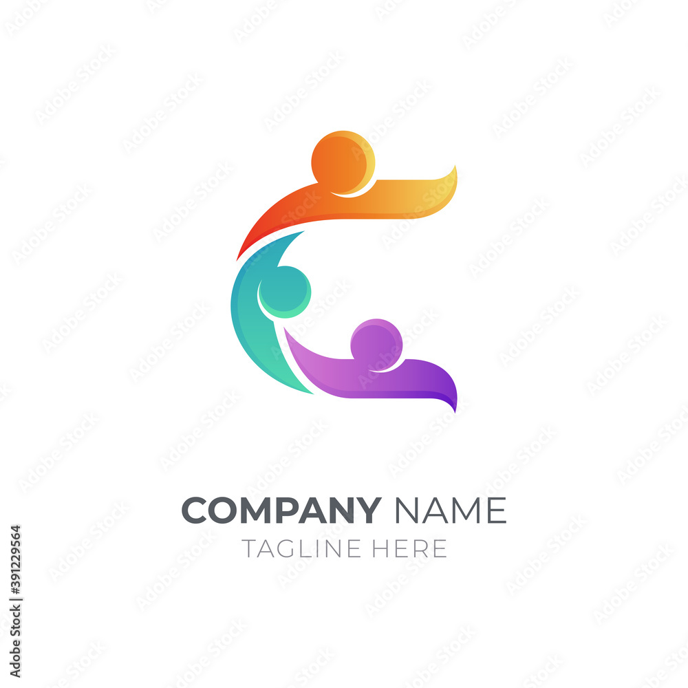 C people community logo. Human relation icon. Creative initial letter ...
