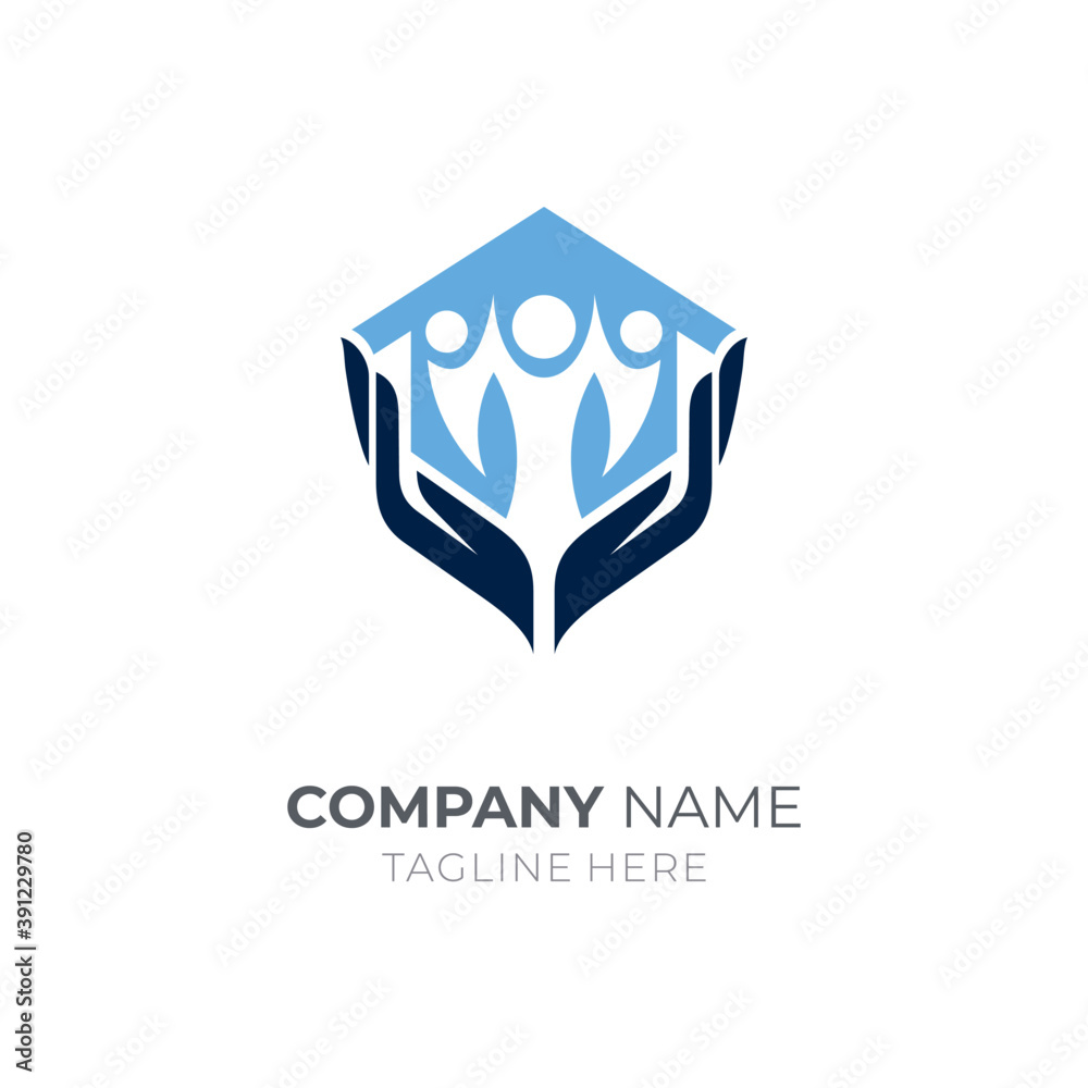 Human protect care logo. Peoples at home logo vector. Hand families ...