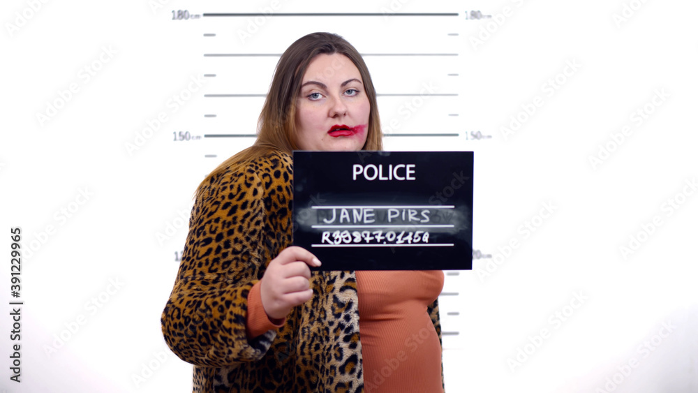 In police station arrested fat woman prostitute get front-view mug shot ...