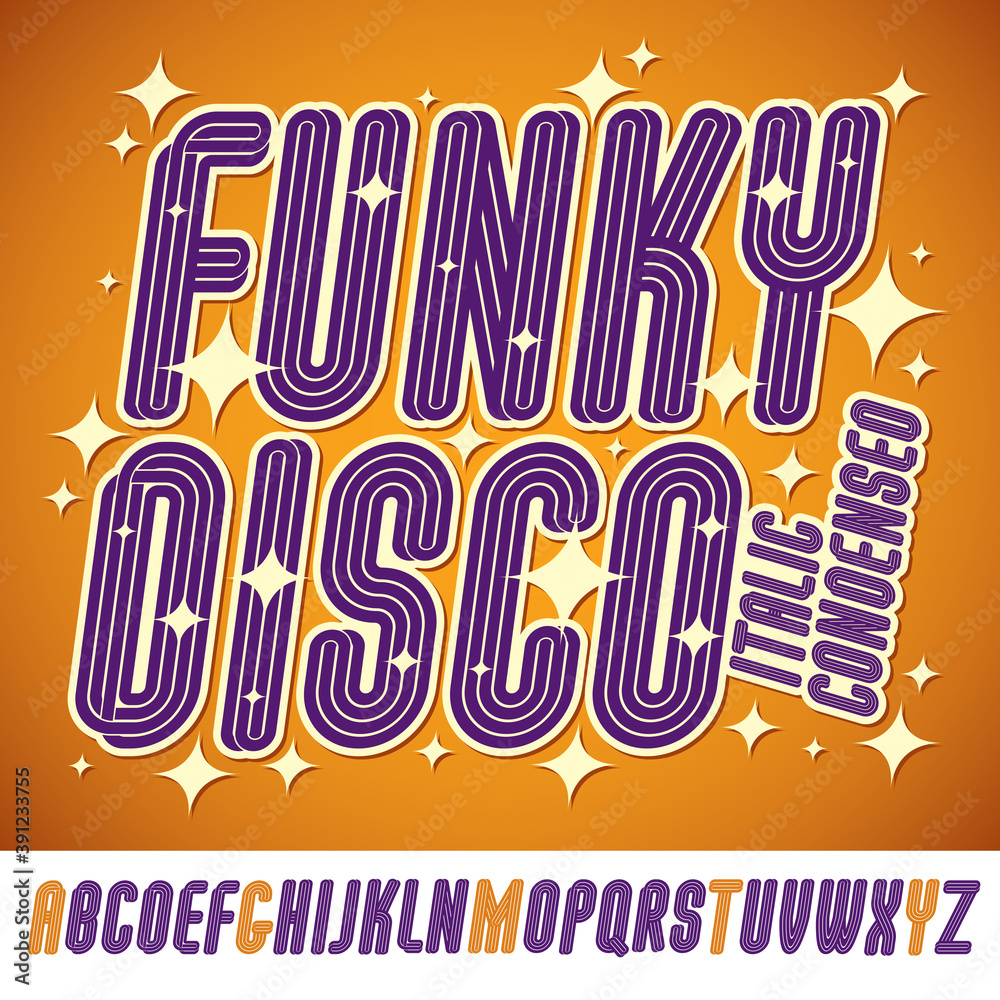 Vector funky italic capital alphabet letters collection with parallel ...