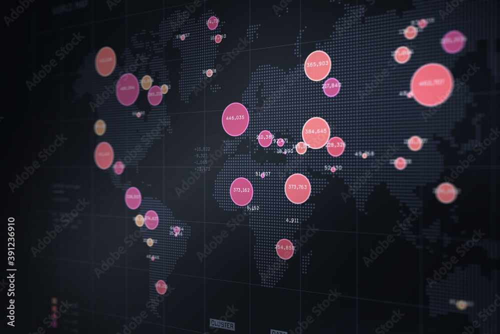 World map big data visualization. Global data clusters. Countries ...