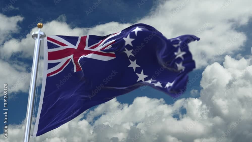 4k looping flag of Cook Islands with flagpole waving in wind;timelapse ...