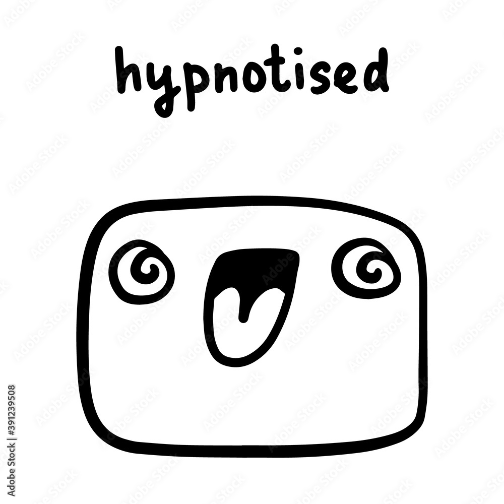 Hypnotised hand drawn vector illustration in cartoon doodle style face ...
