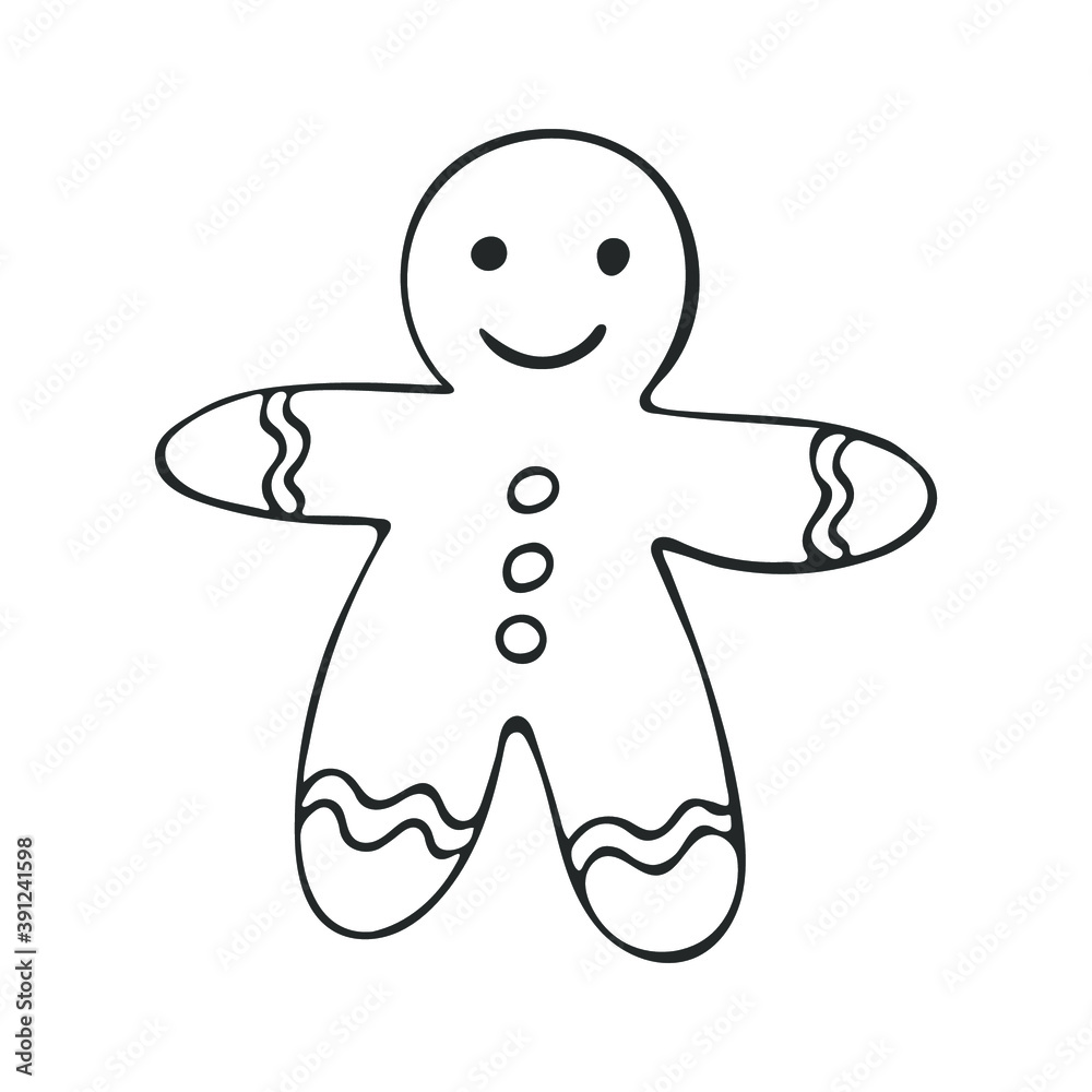 Hand Drawn Merry Christmas Gingerbread Man Vector Illustration