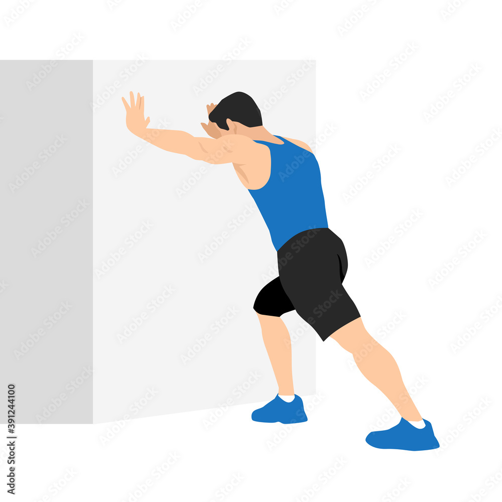 Man doing straight leg calf stretch exercise. Flat vector illustration ...