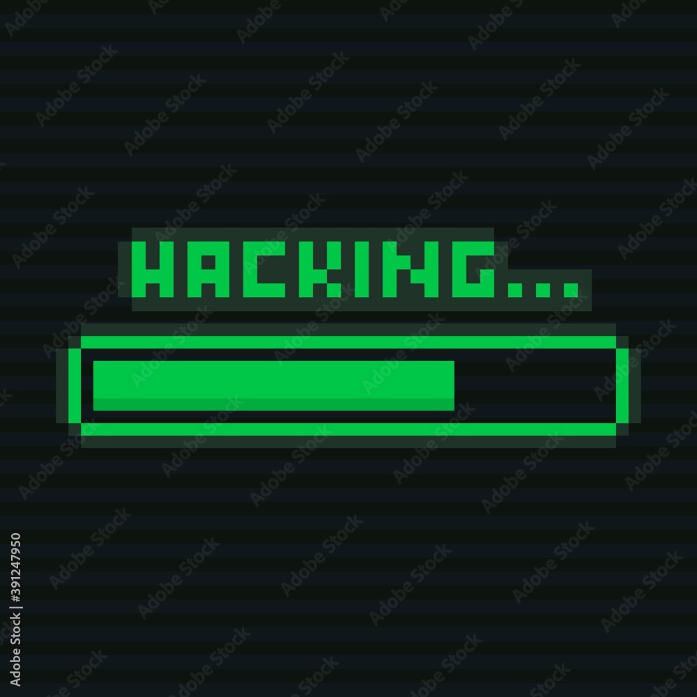 Vetor de Pixel art 8-bit hacking status bar with green text - editable isolated vector ...