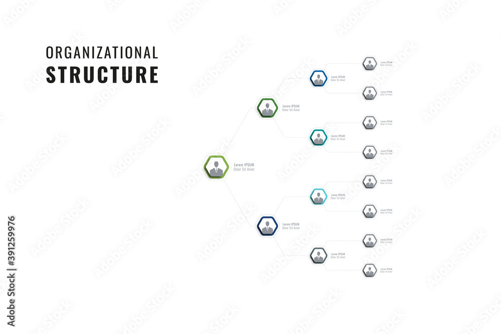 Horizontal organizational structure of the company template. Multicolor ...