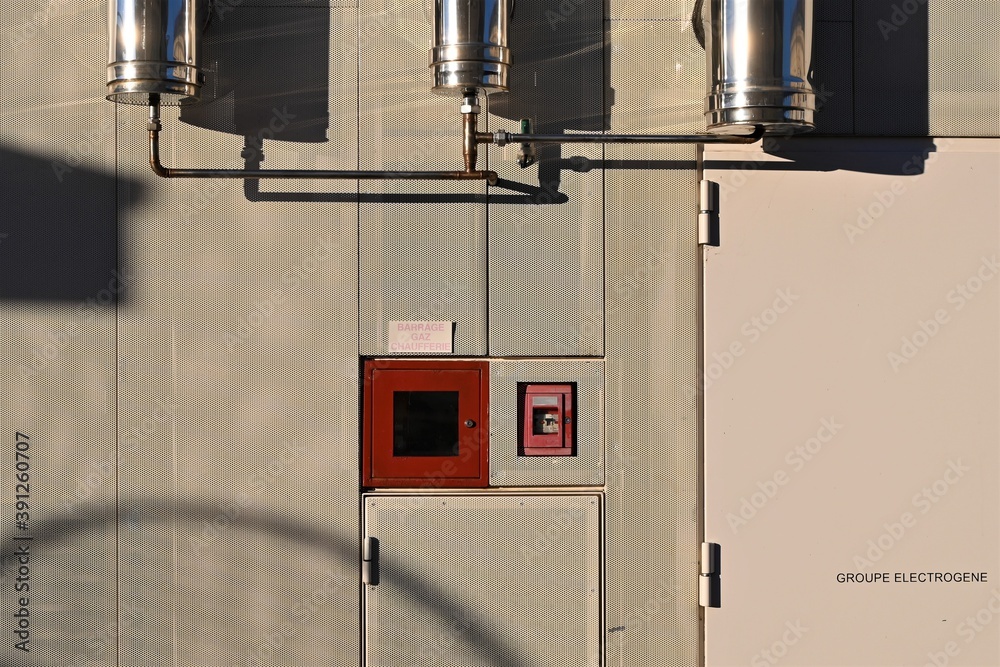 Fire alarm on a building entrance with a fire prevention system with ...