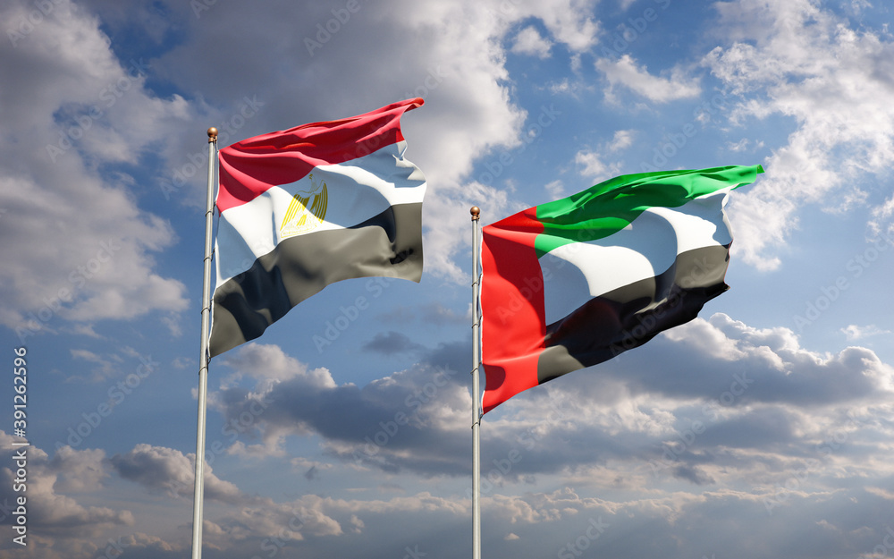Beautiful national state flags of Egypt and UAE United Arab Emirates ...
