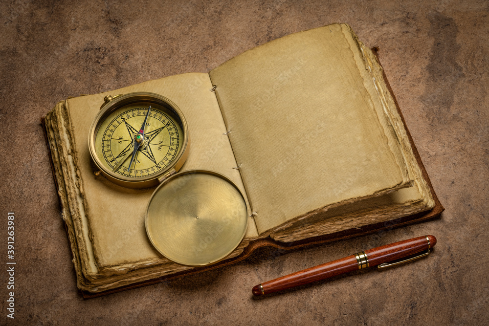 antique leather-bound journal with decked edge handmade paper pages on ...