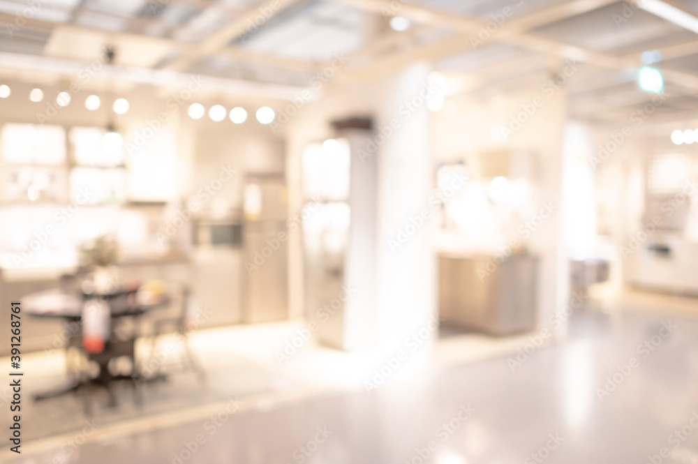 Abstract blur interior design showroom in shopping mall. Blurred ...