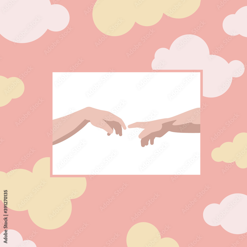 Creation of Adam Detailed vector outline drawing of hand on sky ...