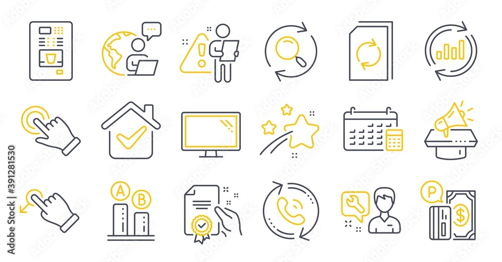 Set of Technology icons, such as Certificate, Call center, Drag drop ...