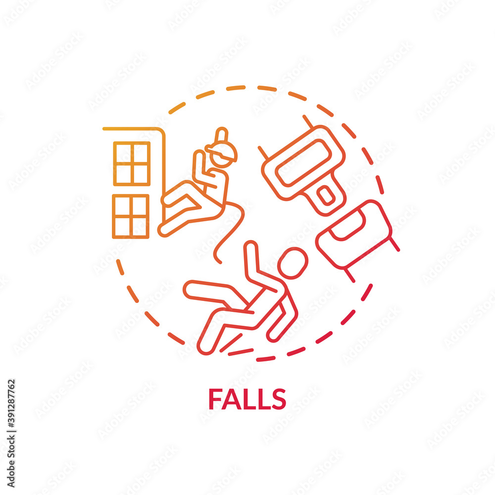 Falls concept icon. Work related injuries. Dangerous working places ...