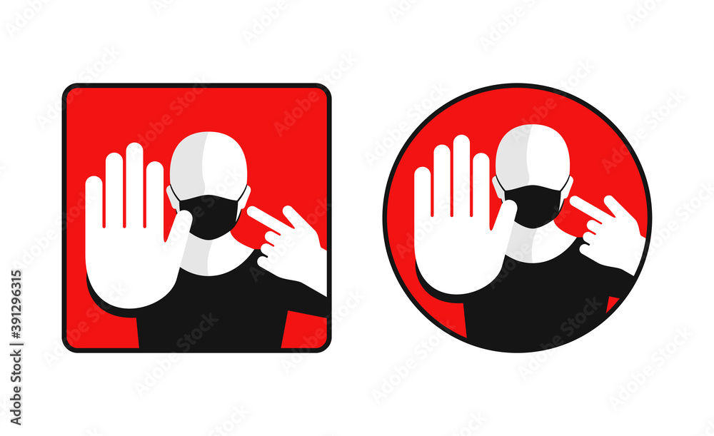 Mask required warning prevention sign stylized as stop roadsign in ...