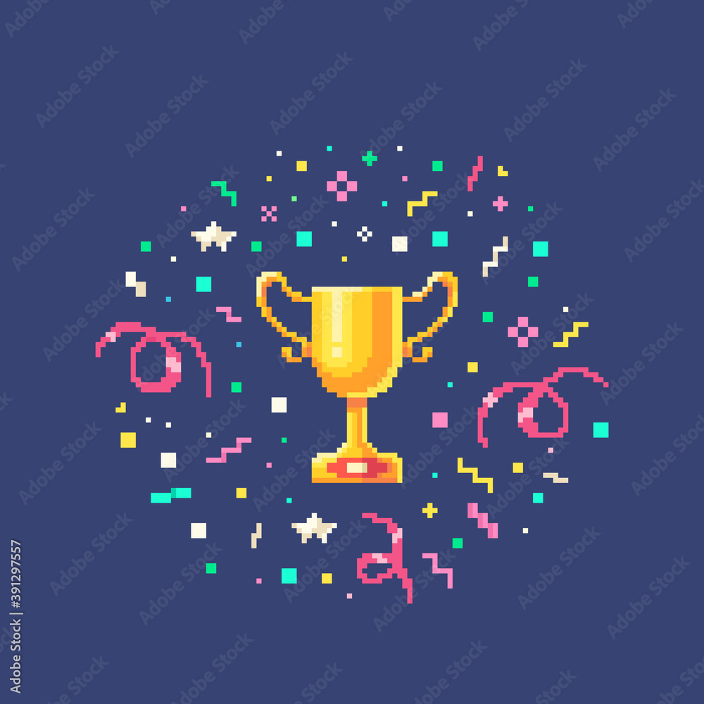 Pixel art set gold winner cup with confetti burst. Stock Vector | Adobe ...
