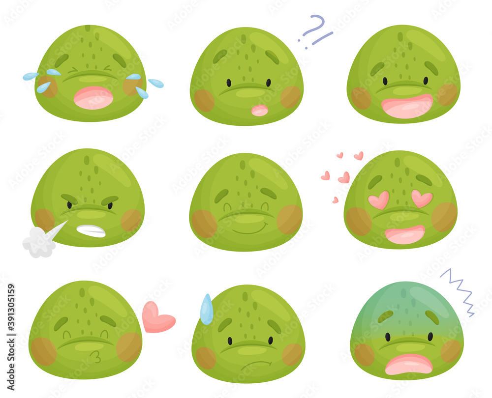 Set of cute cartoon character. The turtle smiles, laughs, cute, wonders ...
