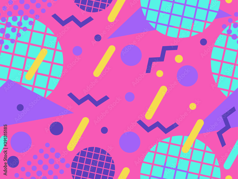 Seamless pattern with geometric shapes in the style of the 80s. Circles ...