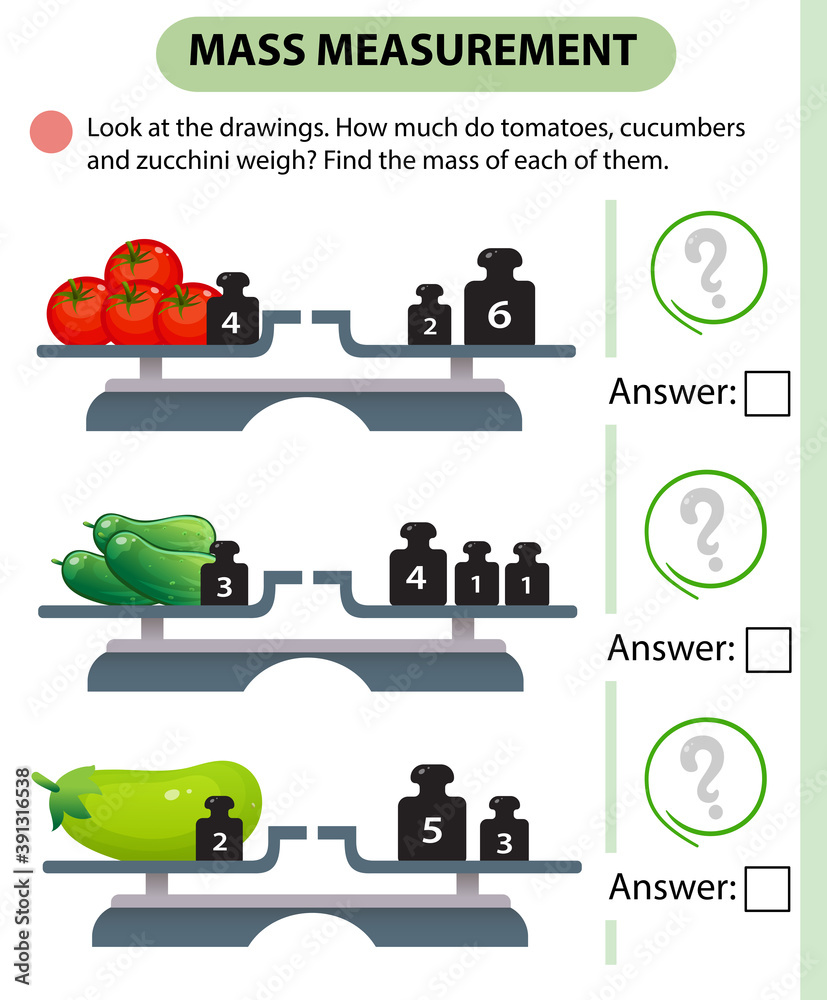 Math game, education game for children. Mass measurement. Scales. How ...