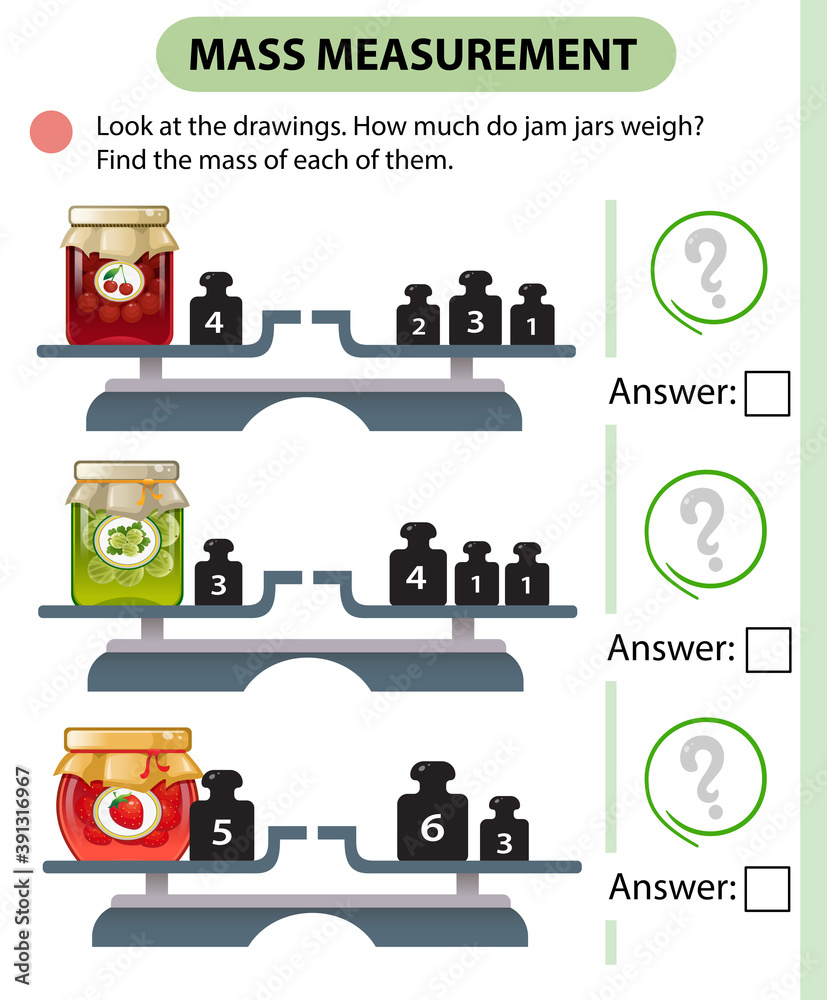 Math game, education game for children. Mass measurement. Scales. How ...